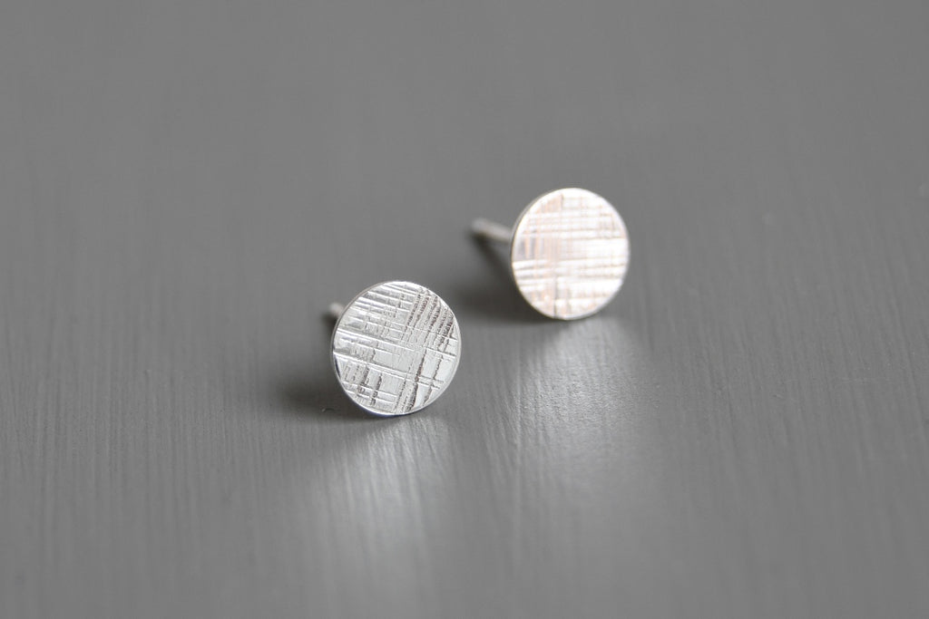 Sterling Silver Cross Hatch Disc Earrings – Concept Jewelry Design